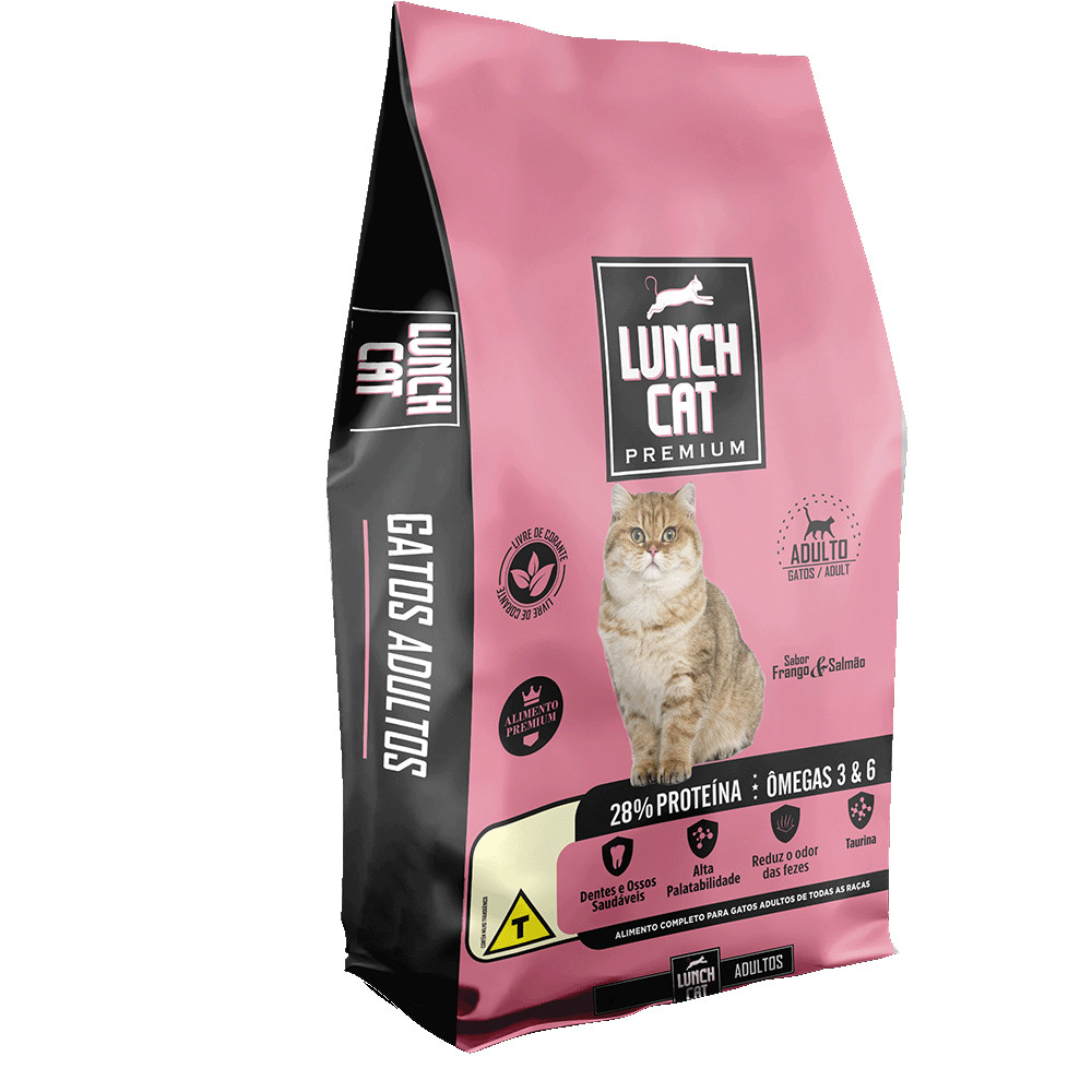 Ração Lunch Cat Premium para Gatos Adultos Natural Sabor Frango e ...