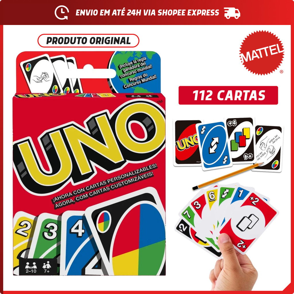 Uno Jogo de 112 Cartas Baralho Original da Mattel + Cartas Curinga ...