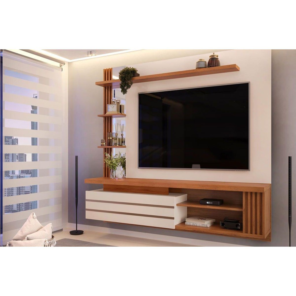 Rack Bancada c/ Painel p/ TV até 55 Pol Marin 1 Porta e Torre Ripada ...