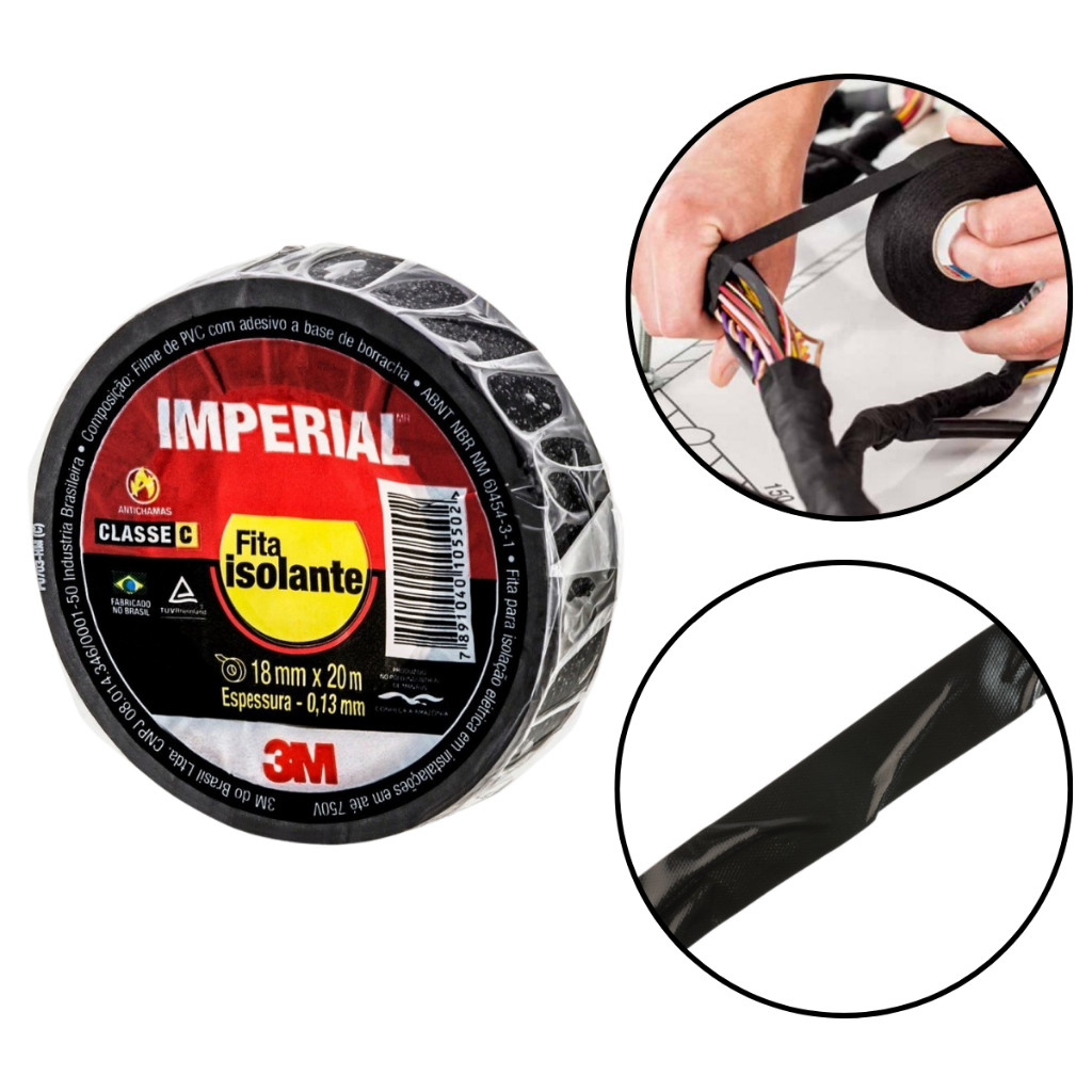 Fita Isolante Imperial 3M Antichamas 18mm x 20 Metros Uso Profissional ...
