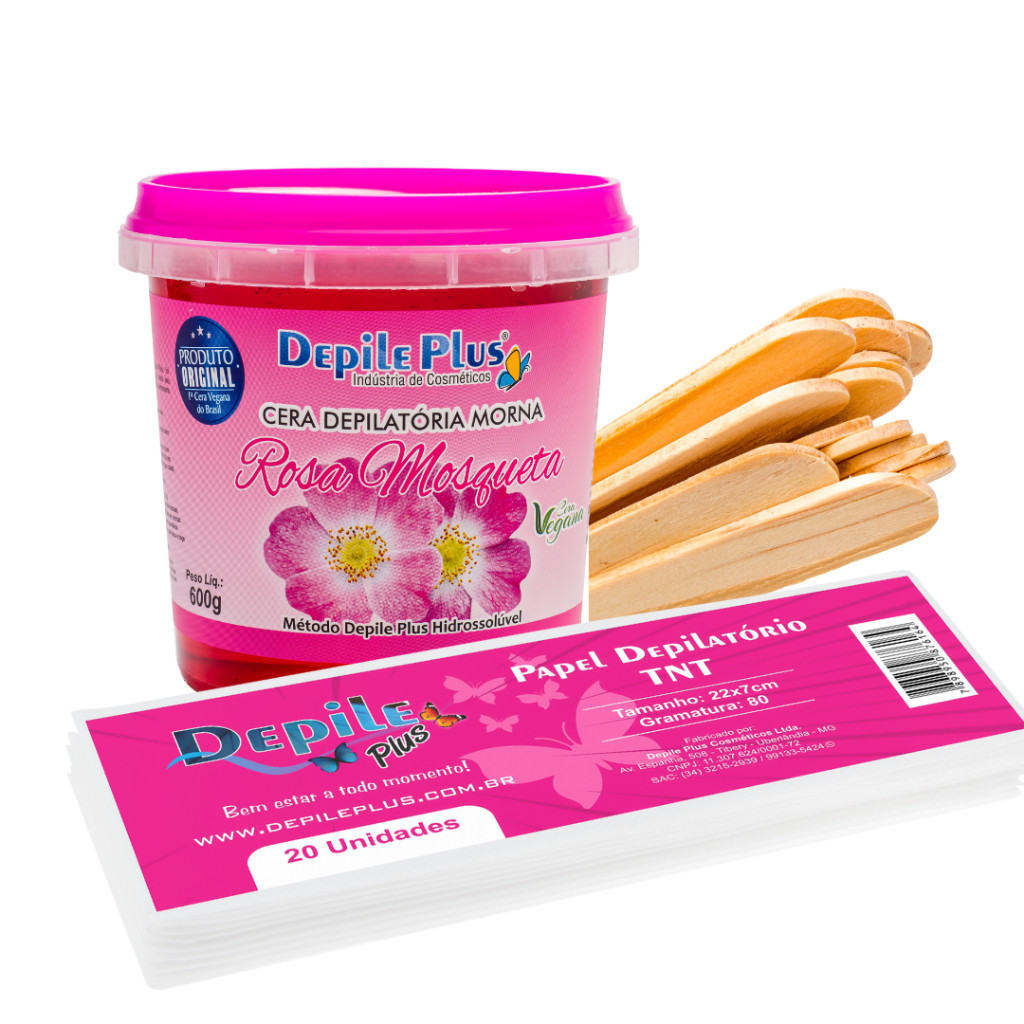 Kit Cera Depilatória Hidrossolúvel 600g + Espátula (Palito) Larga 15 ...