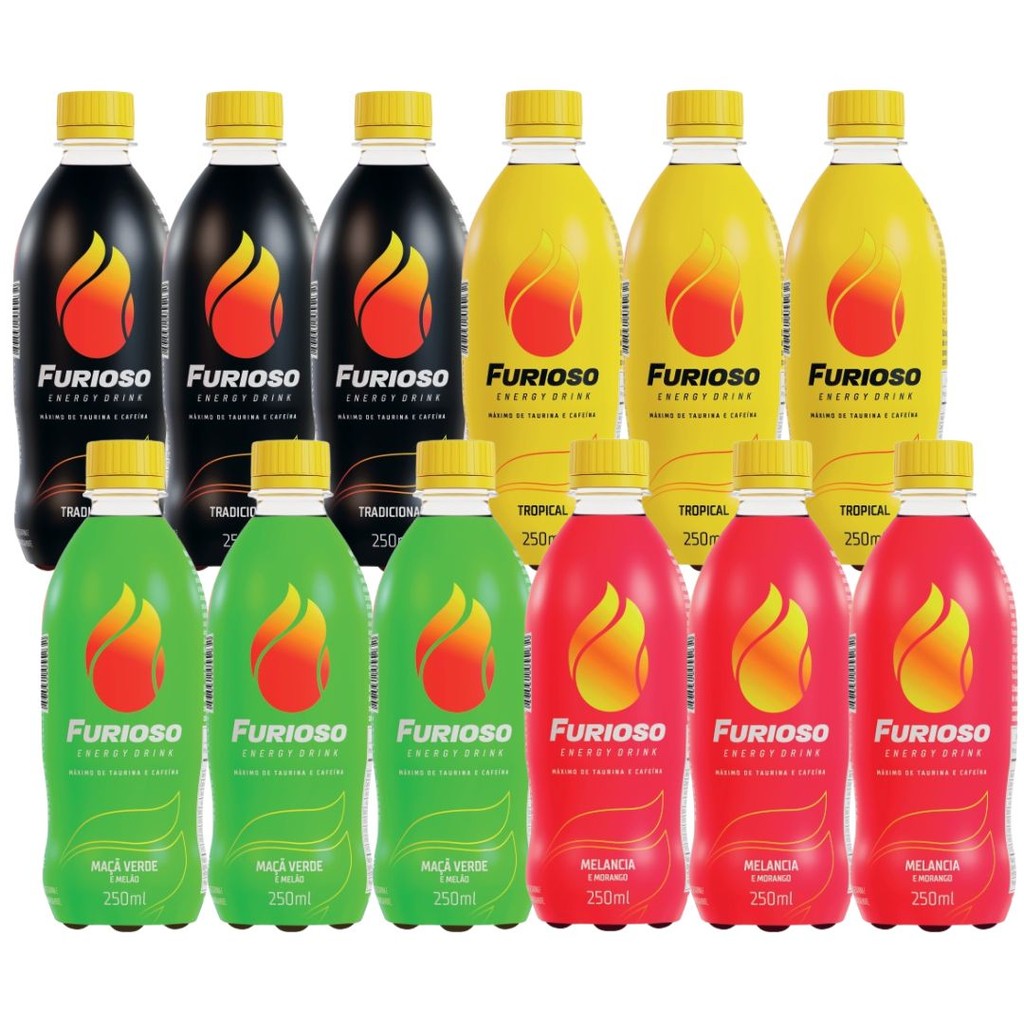 Kit 12un Energético Furioso 250ml Original Melão e Maçã Verde Tropical ...