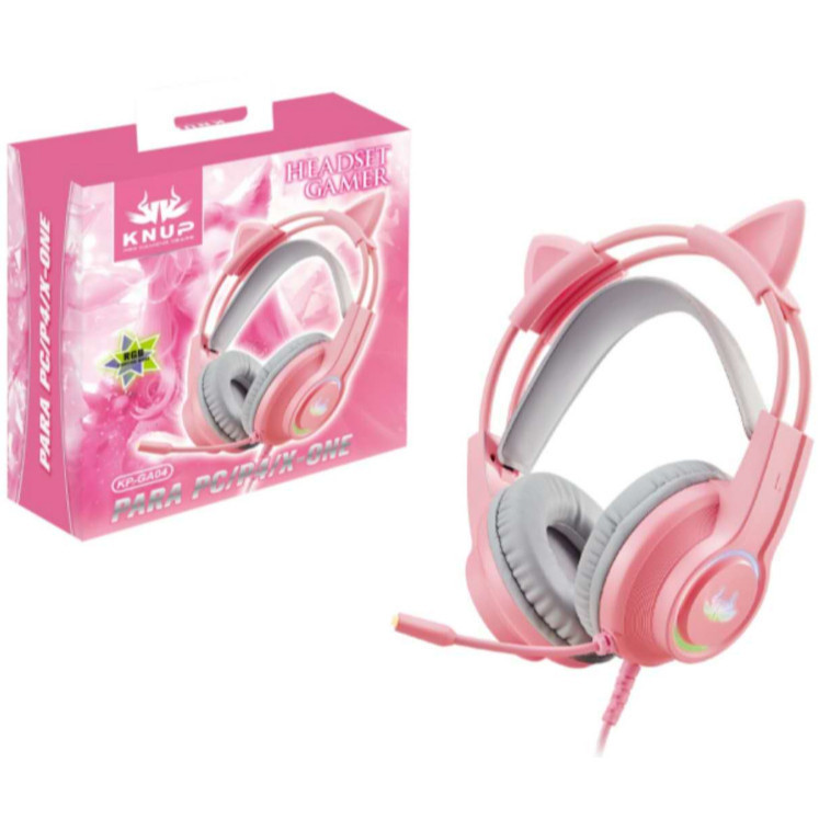 Headset Gamer RGB gatinho Rosa com microfone orelhas removiveis ...
