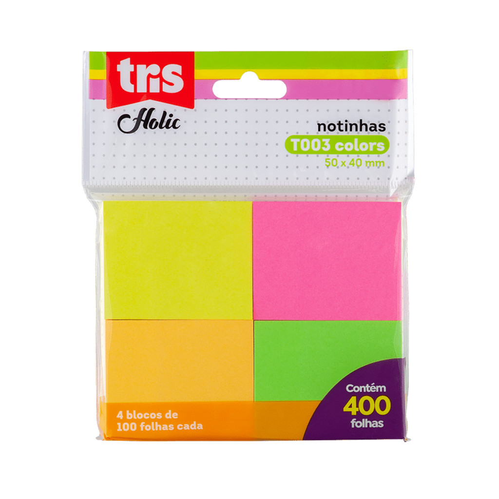 Bloco de Notas Autoadesivas Colors 50X40mm 400 folhas - Tris | Shopee ...
