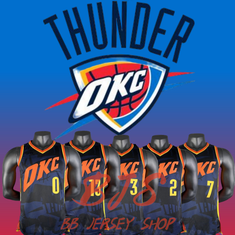 Camisa Hot Press Oklahoma City Thunder 2024-25 OKC Azul Marinho Laranja ...