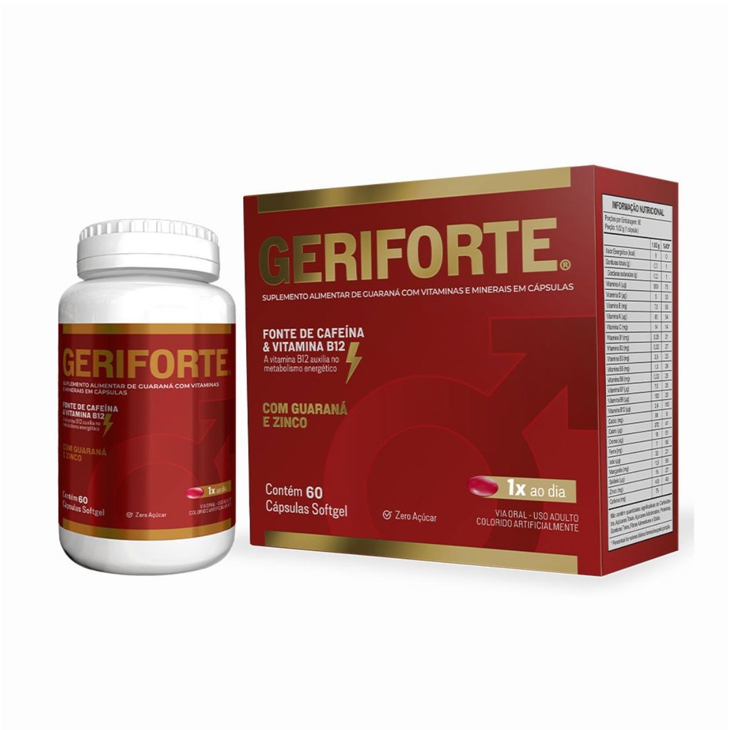 Geriforte Fonte De Cafeína, Vitamina B12, Guaraná e Zinco 60 Cápsulas ...