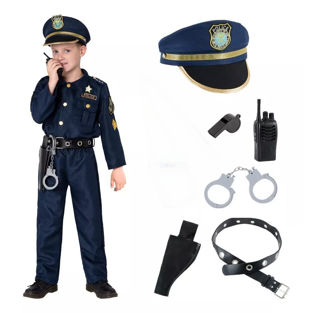 Conjunto 8Pçs De Fantasia Crianças Uniforme Policial /Fantasia Cosplay ...