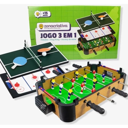 Jogo 3 Em 1 Pebolim Totó Ping-pong Hockey De Mesa Zona Criativa ...