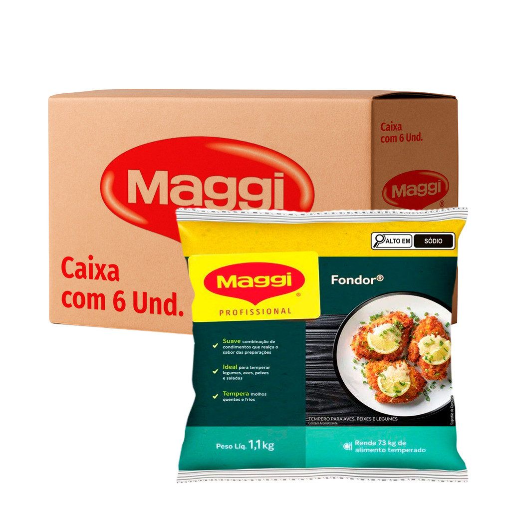 Caixa com 6 Tempero Para Frango Peixe Fondor Profissional Maggi 1,1kg ...