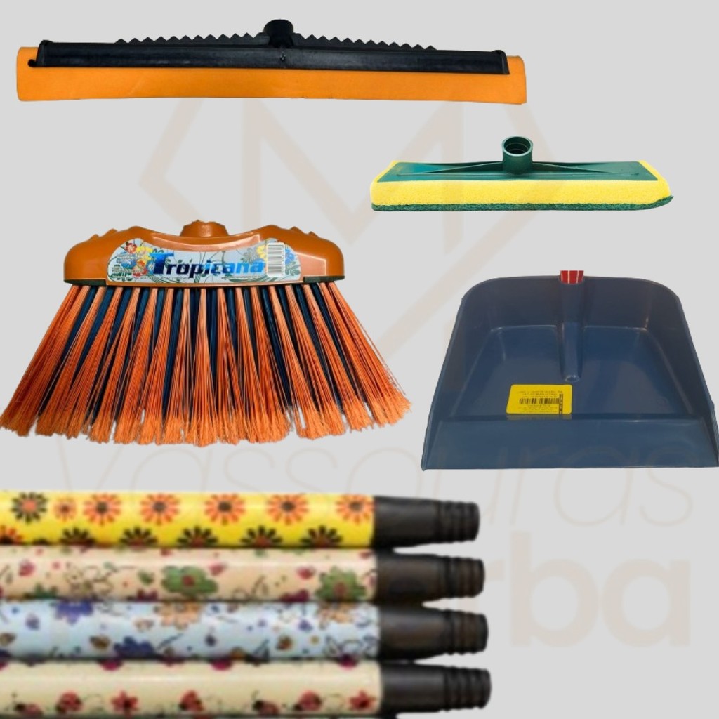 KIT VASSOURA TROPICANA, RODO 30CM C/CABO, PÁ PLÁSTICA COM CABO 0,60CM E ...