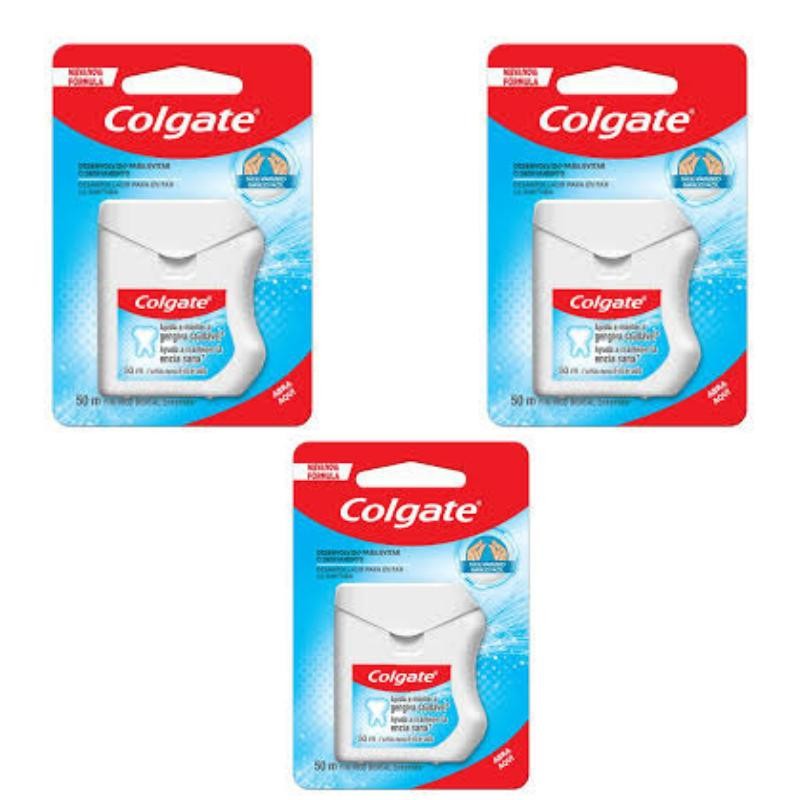 Kit 3 Unidades Fio Dental Encerado Colgate 50mts Belanet | Shopee Brasil