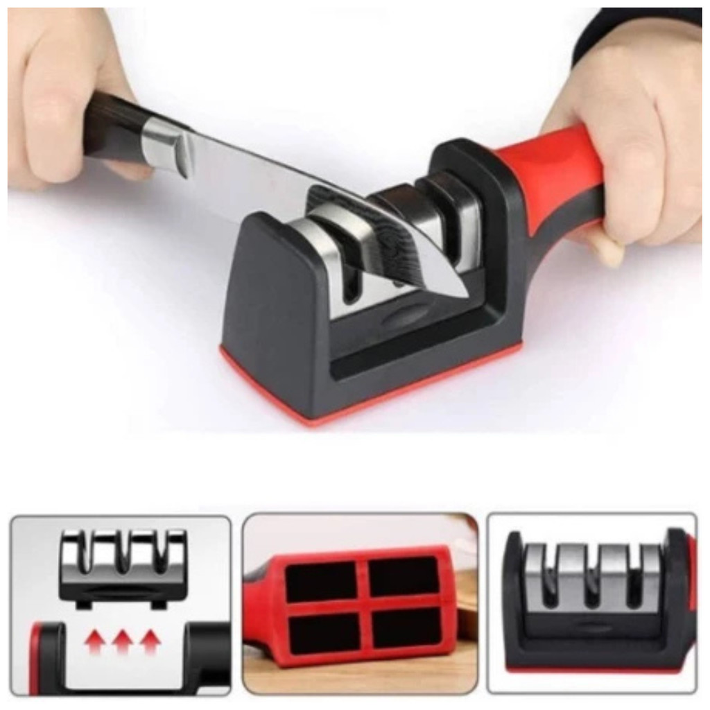 Afiador Amolador de Facas em Aço Inox com 3 Afiadores Base Emborrachada ...