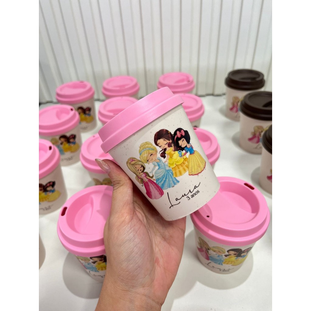 Copos Mini Bucks 250ml para lembrancinha de aniversário - Princesas Aquarela - Fazemos todos os ...