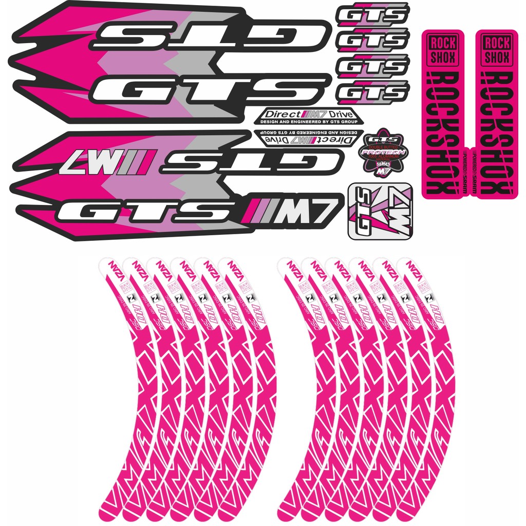 KIT COMPLETO GTS M7 ADESIVO BICICLETA QUADRO RODA GARFO ROSA | Shopee ...