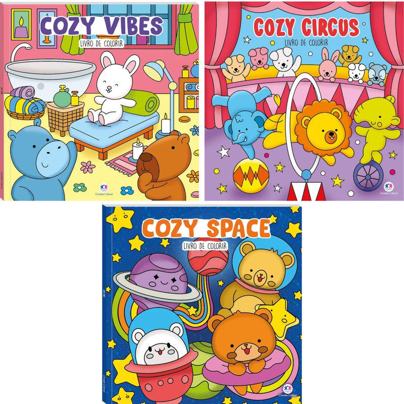Kit Com 3 Livros de Colorir: Cozy Vibes + Cozy Space + Cozy Circus ...