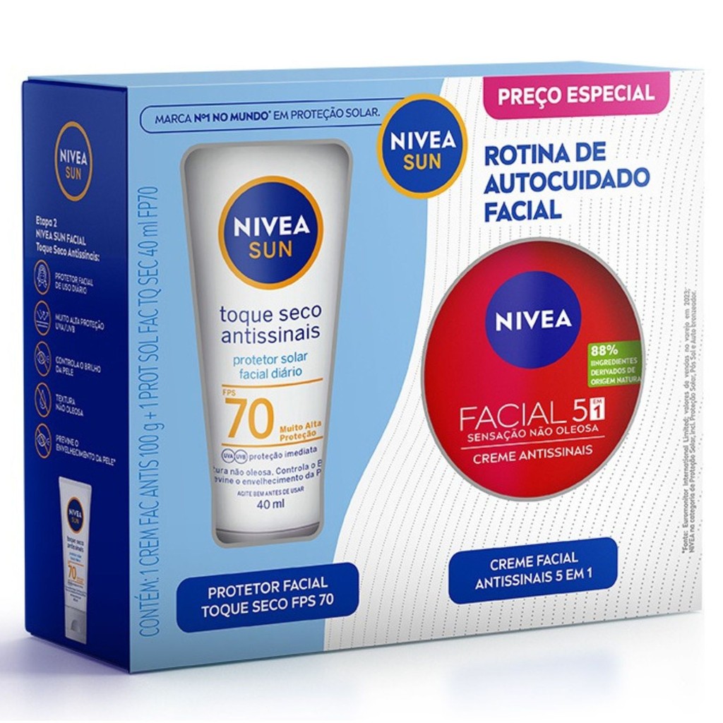 Nivea Prot T.seco Fps70 40ml + Nivea Facial Antissinais 100g | Shopee ...