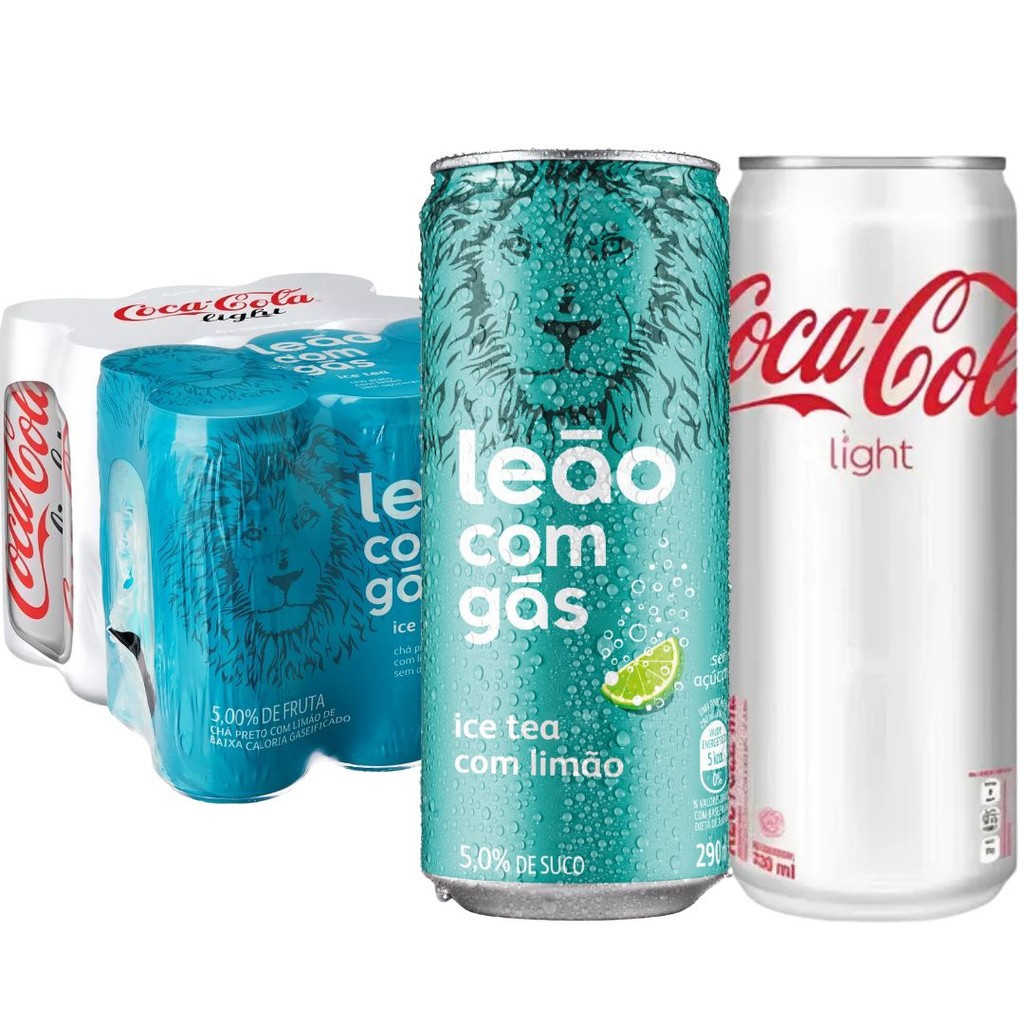Kit 6un Chá Leão com Gás Ice Tea Limão 290ml Zero Sem Açúcar + 6un Coca ...
