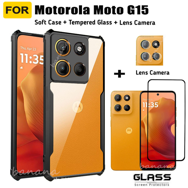 Para Moto G15 Acrílico Caso De Telefone G75 Vidro Temperado G35 G05 G45 Protetor Tela E Filme ...