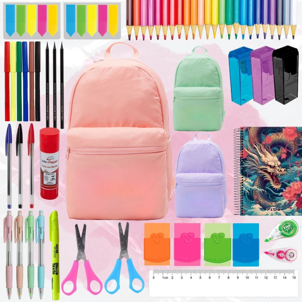 Kit Material Escolar Volta as aulas Completo Ensino Médio Masculino ...