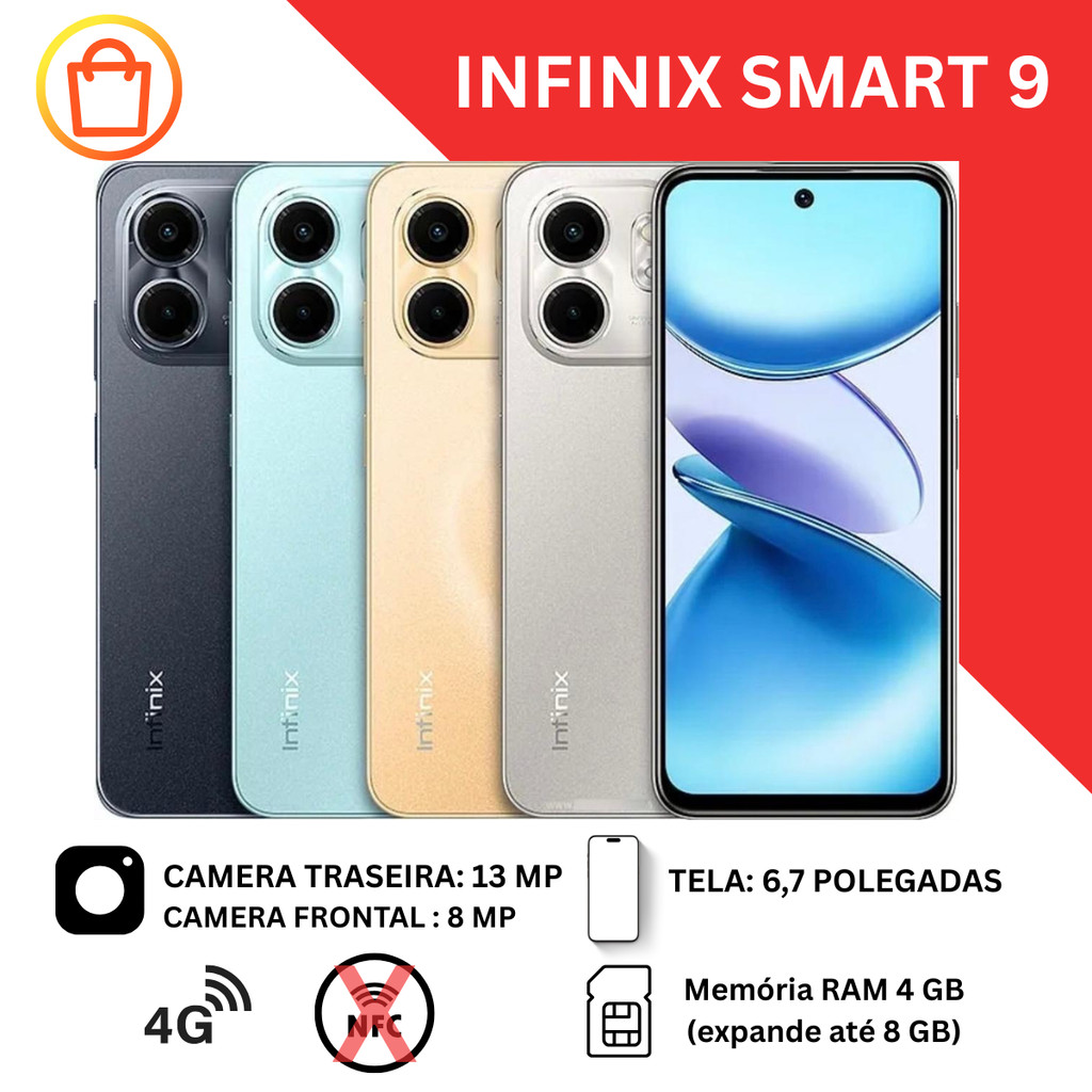 Infinix Smart 9 Celular Smartphone 128GB 4GB RAM, Câmera 13MP ...