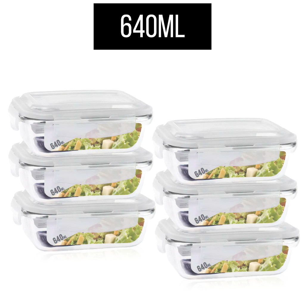 Pote Hermético Retangular de Vidro 640ml - Ideal para Marmitas, Micro-ondas e Forno | Tampa com ...