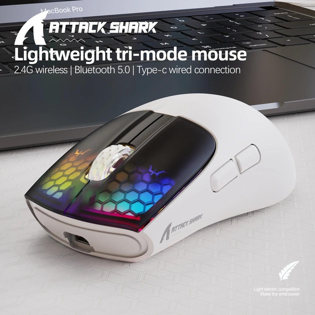 Mouse Para Jogos Sem Fio Attack Shark X5 3 Modos BT/2.4Ghz/USB-C Leve PAW3212 Sensor ...