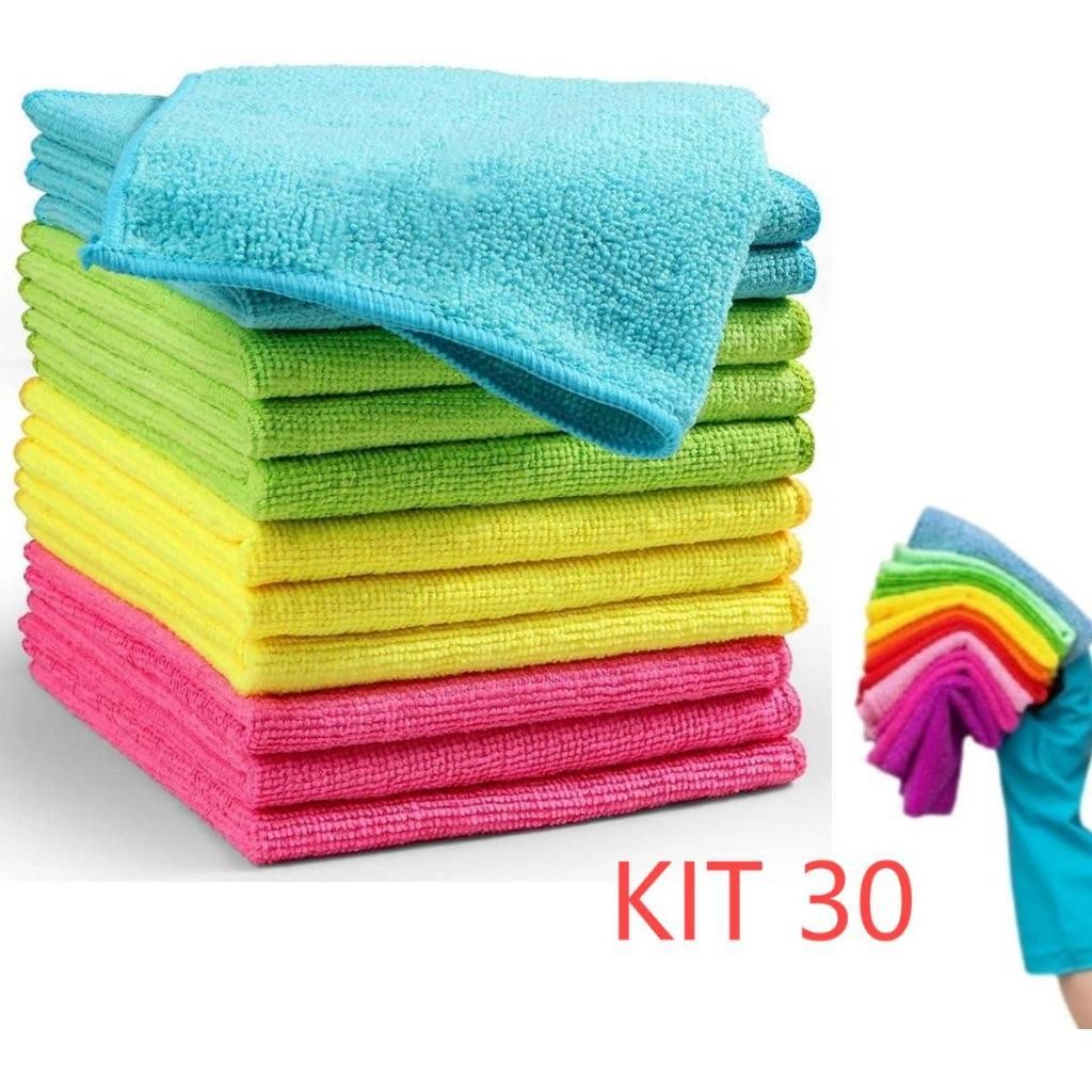 Kit 30 Pano Microfibra Limpeza 25x25cm Super Absorvente Multiuso ...