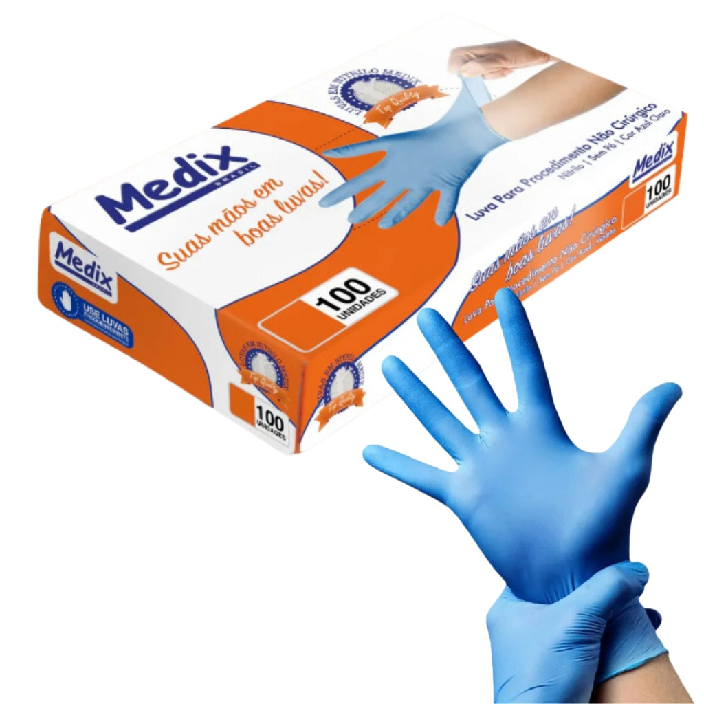 Luvas descartáveis Medix Procedimento cor azul nitrilo 100Un | Shopee ...