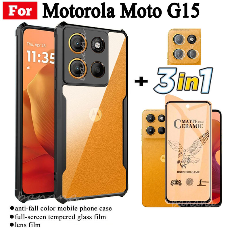 3 Em 1 Motorola G15 Capa De Telefone À Prova De Choque Para Moto G35 G75 G05 G45 Filme Fosco ...
