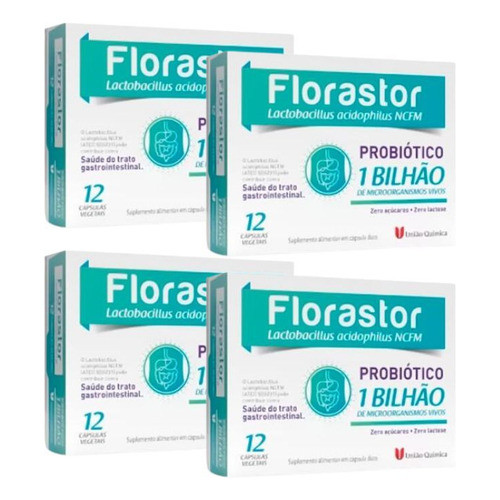 Kit 4 Unidades Florastor 1 Bilhão Probiótico Com 12 Cápsulas Sabor Sem ...