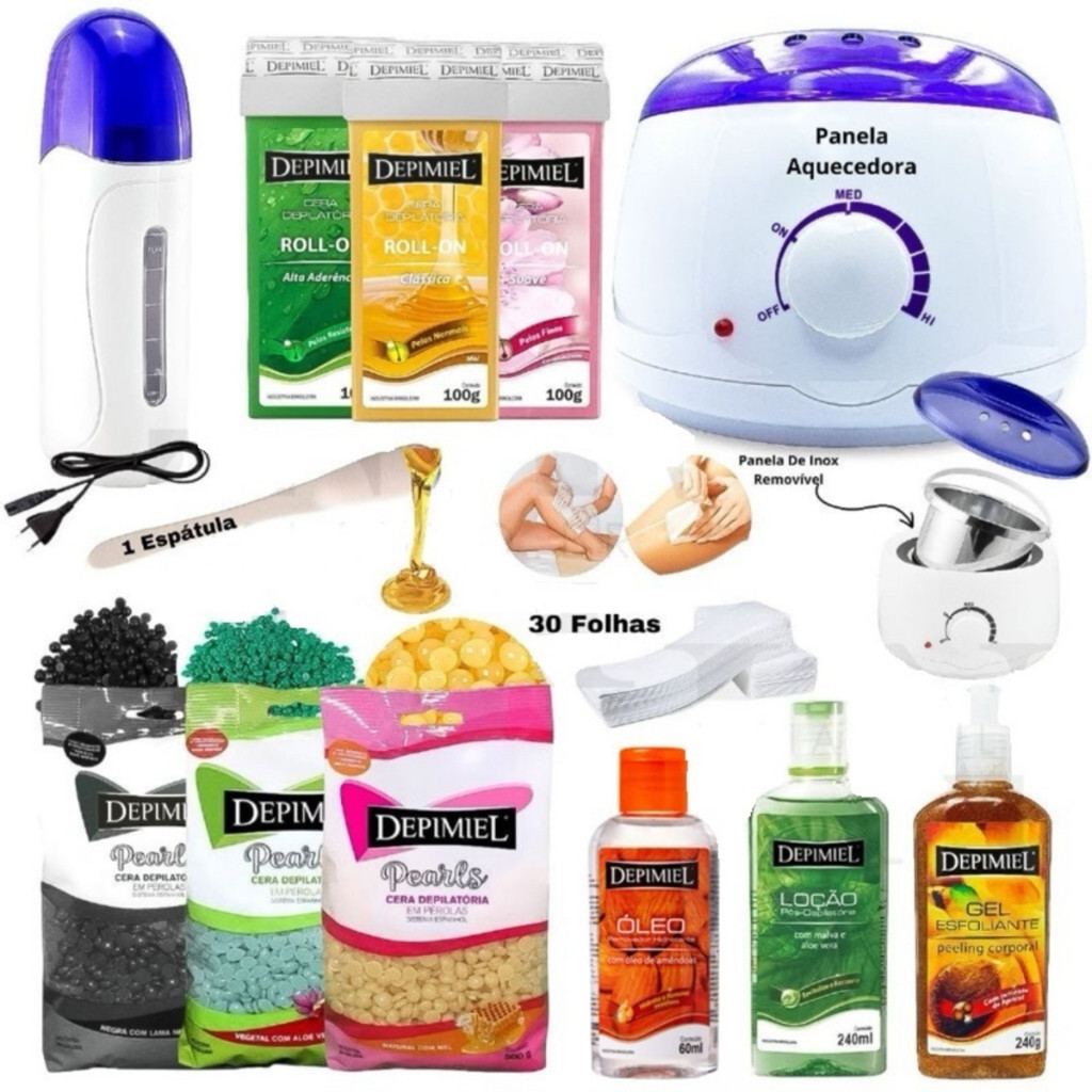 Kit Panela de Cera Quente+ Depilador Rollon Aquecedor+ Refil de Cera+ ...