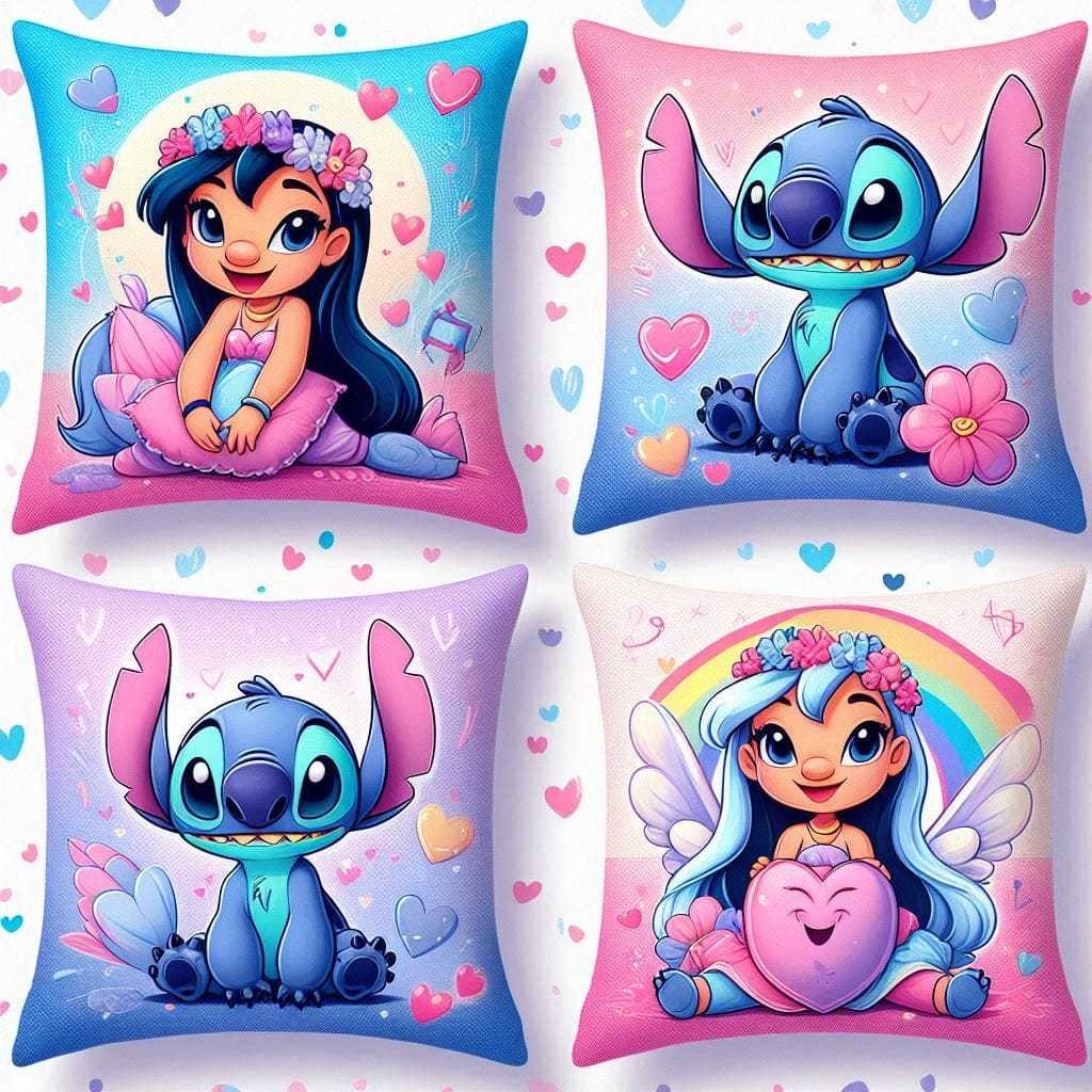 kit com 4 capas para almofadas desenhos stitich mickey bailarina bela e ...