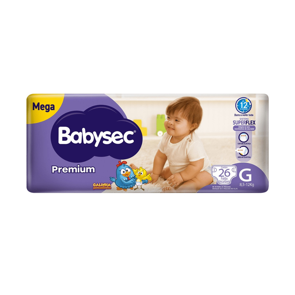 Fralda Babysec Premium Mega G com 26 unidades - 8,5 a 12kg | Shopee Brasil