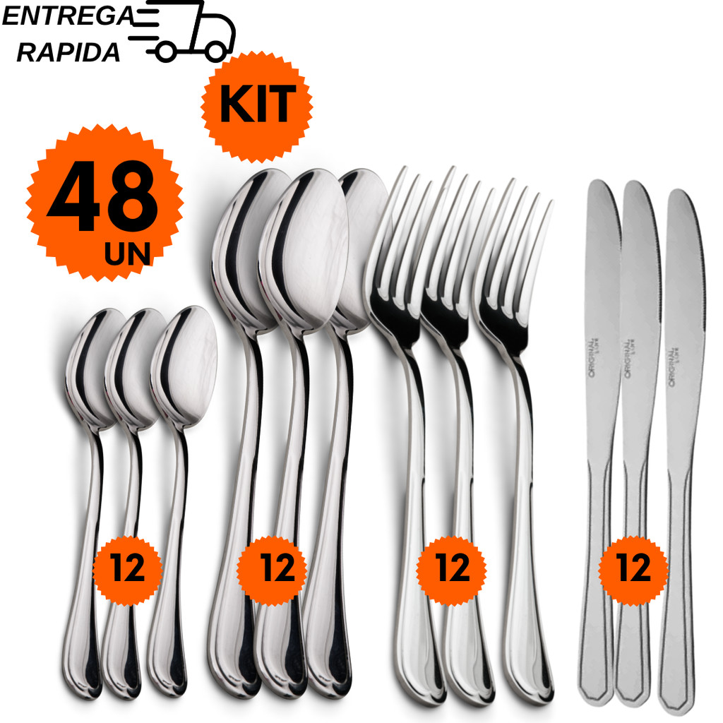 kit Talheres 48Unidades Inox Qualidade Máxima 12 Colher 12 Garfo 12 ...