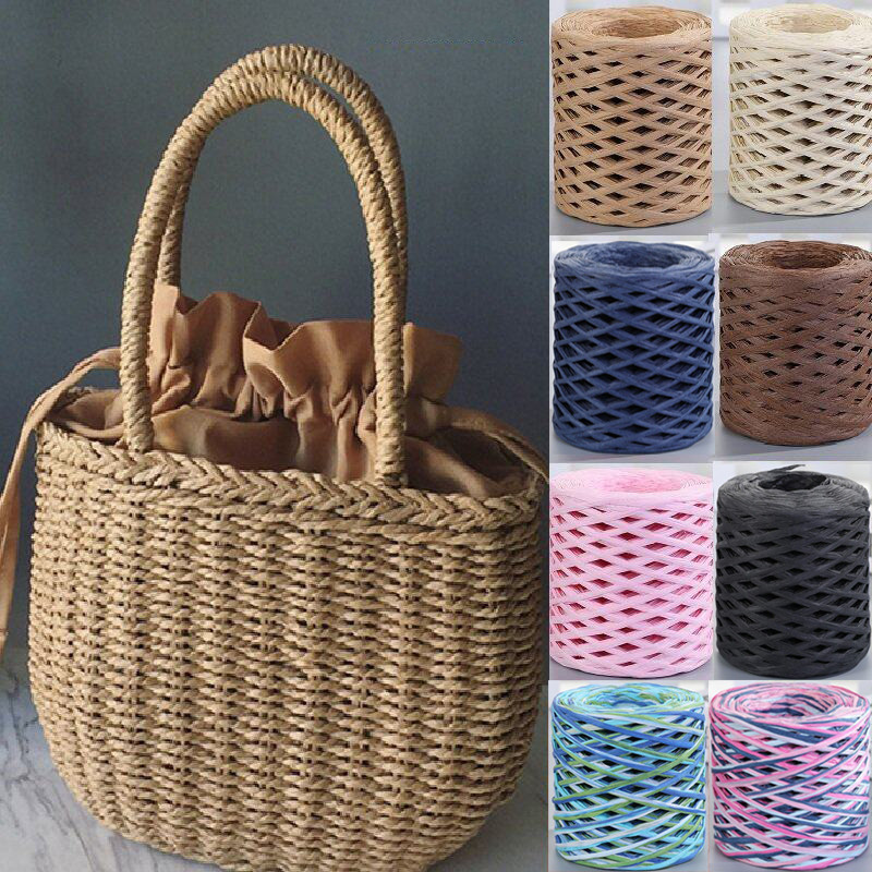 Fio de Rafia Natural Crochê Tricotado à Mão para Sunhat e Beach Bag ...