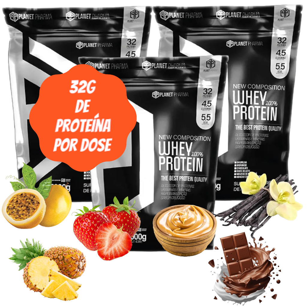 100% Whey Protein 2kg 32g Proteína / Dose - Planet Pharma | Shopee Brasil