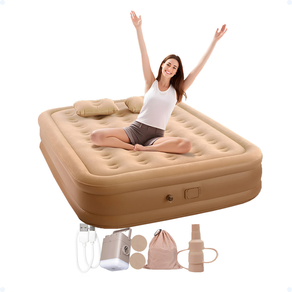 Colchão Inflável Casal Suporta Camping Praia Com Bomba de Ar Elétrica ...