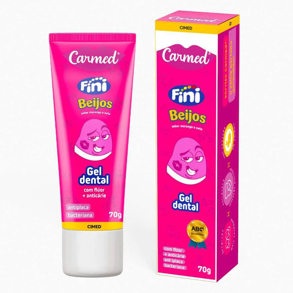 Kit 2 Pasta de Dente Fini Beijos Creme Dental Gel 70g com Flúor Carmed | Shopee Brasil