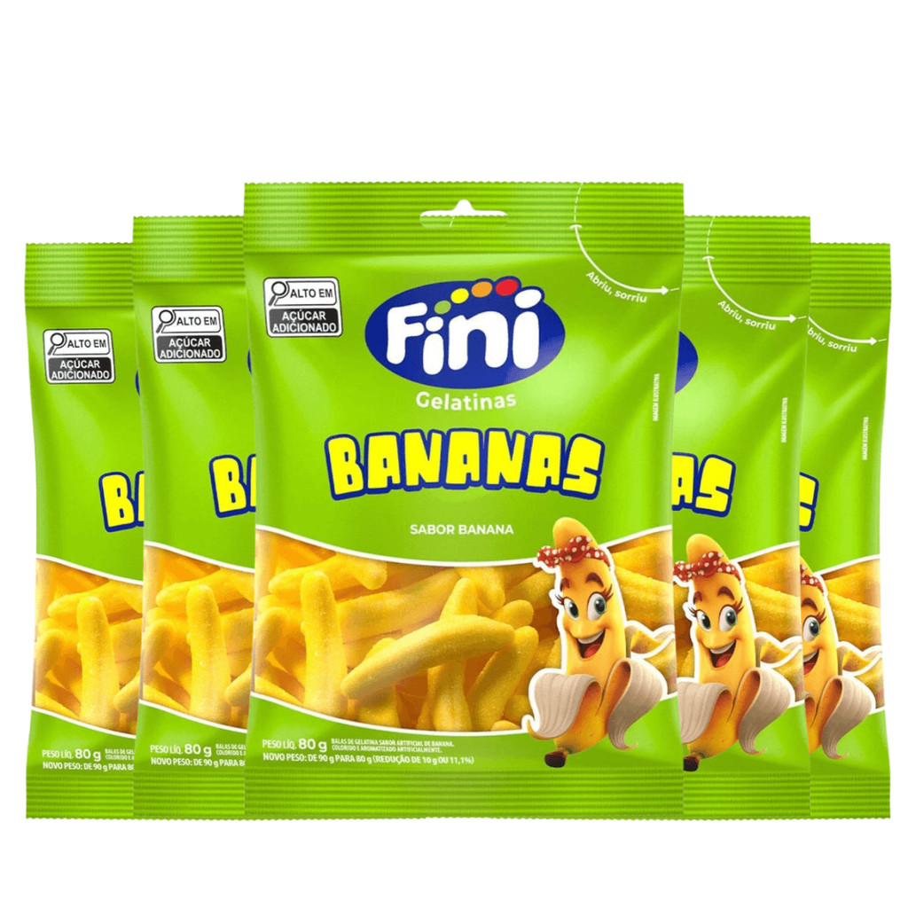 Kit 5 Balas De Gelatina Bananas Fini 80g | Shopee Brasil