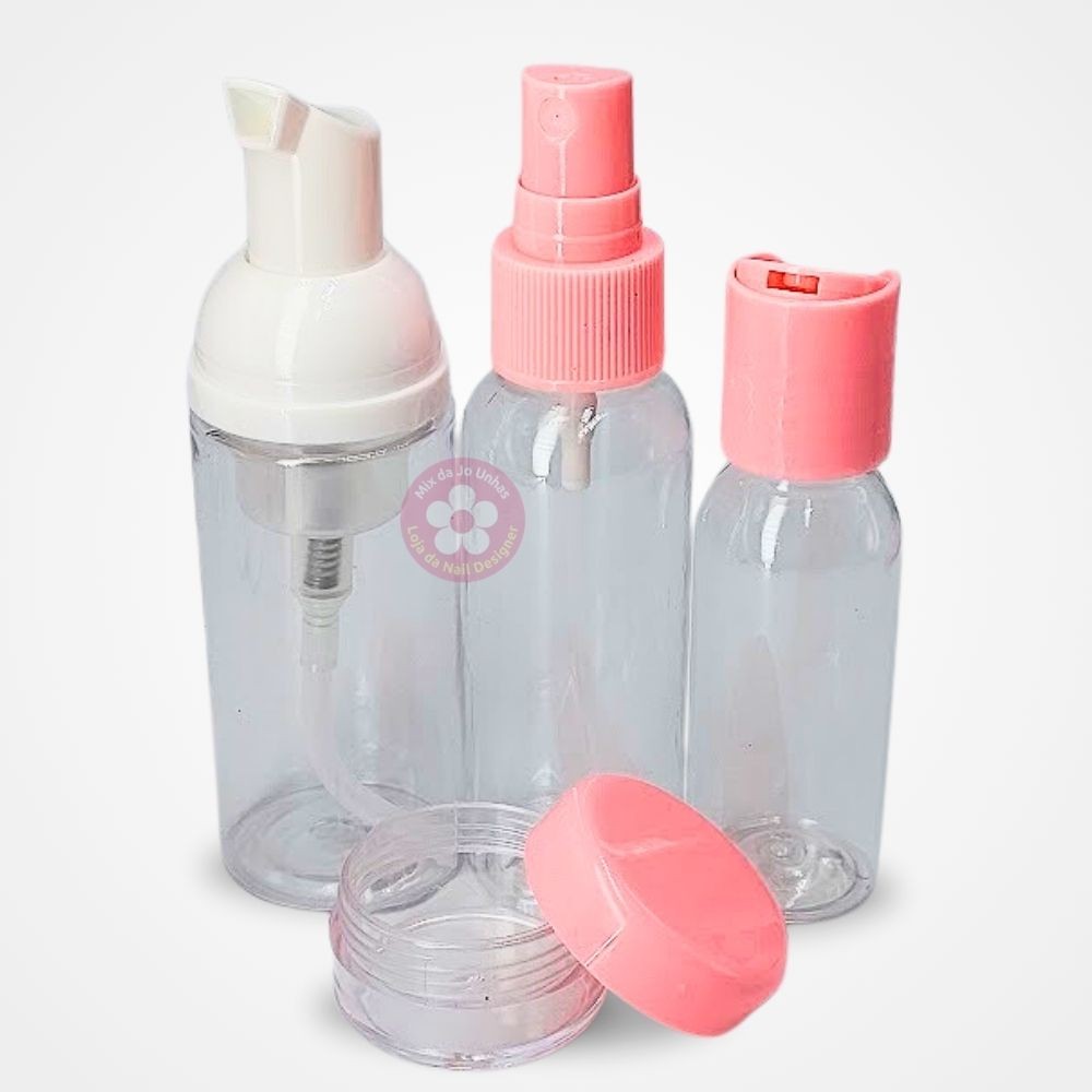 Kit de frascos para refil 4 Itens com Pump, pote, spray e dispenser ...