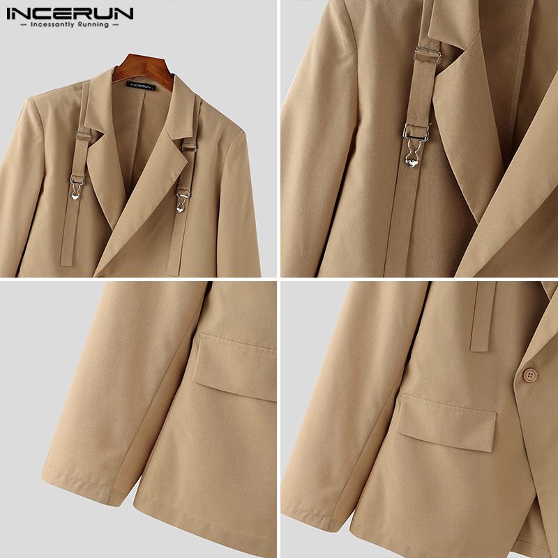 INCERUN Blazer Masculino Vintage Desconstruído Com Fivela De Metal Cor ...