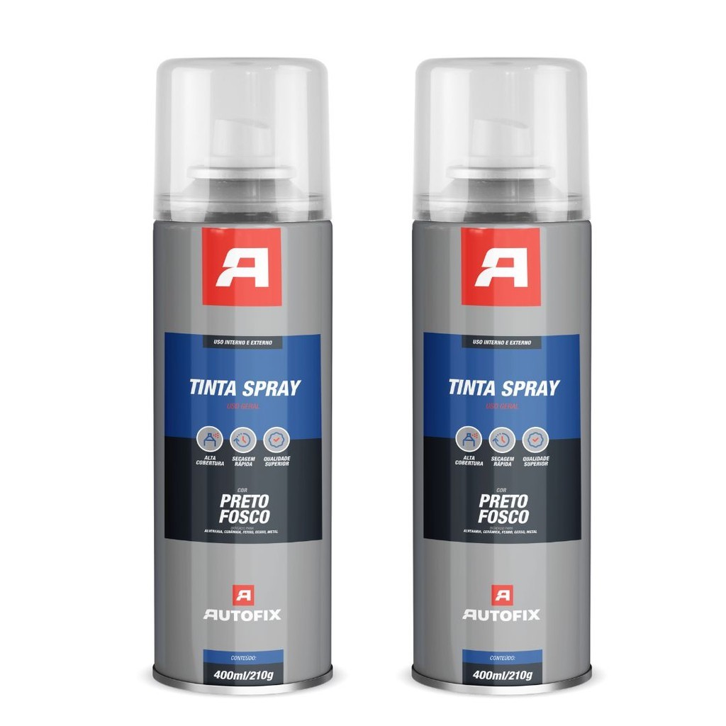 Kit 2 Tinta Spray Uso Geral 400ml - Autofix 400ml / 210g - Preto Fosco | Shopee Brasil