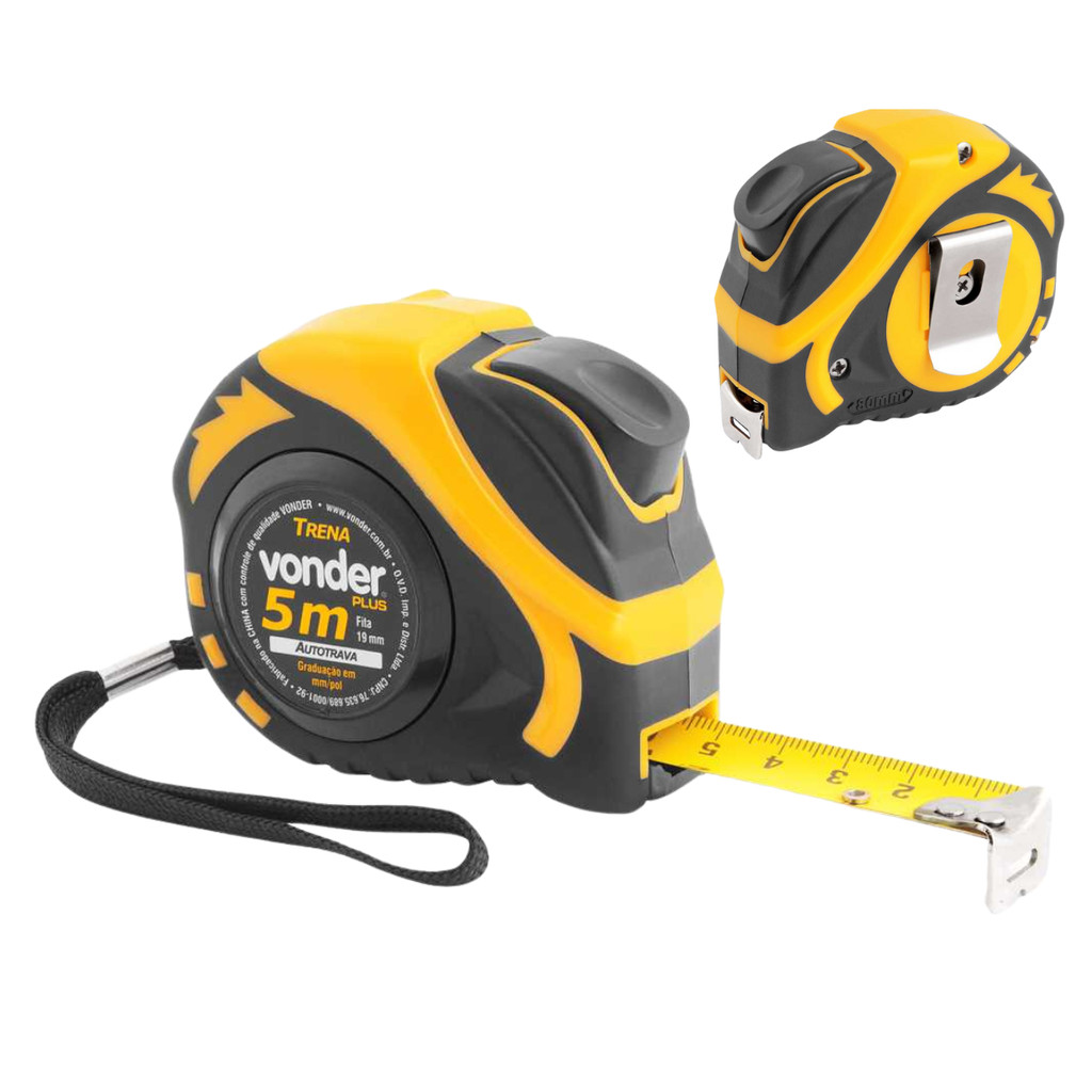 Trena Manual Fita Aço 5m Metros x 19mm Vonder Profissional Autotrava ...