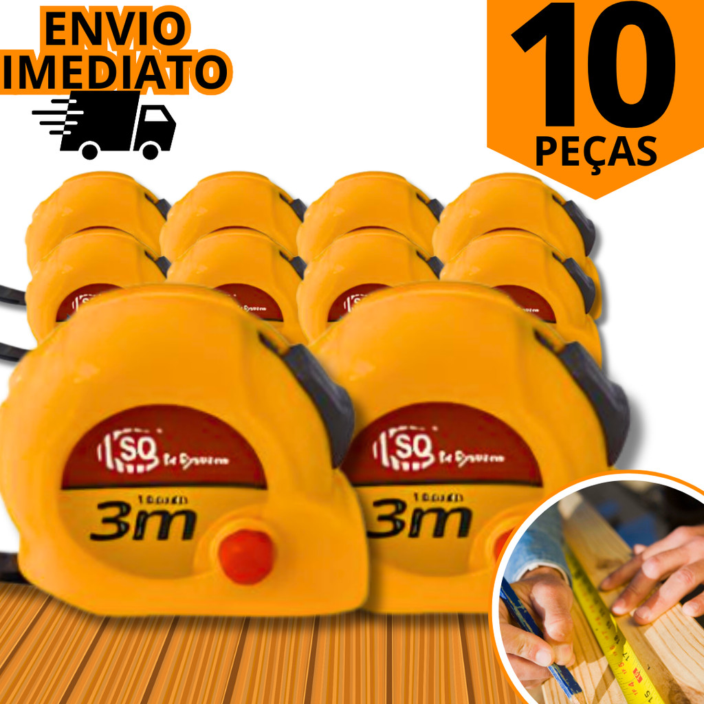 Kit 10 Trena Métrica 3MT Fita Medição Profissional Portátil Com Trava ...