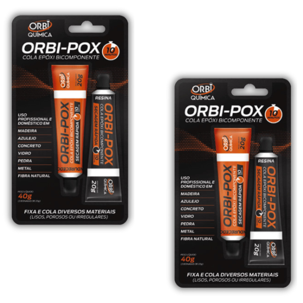 Kit C/2 Cola Epóxi Bicomponente, Fixa E Cola 10 Min - Orbi-pox | Shopee ...