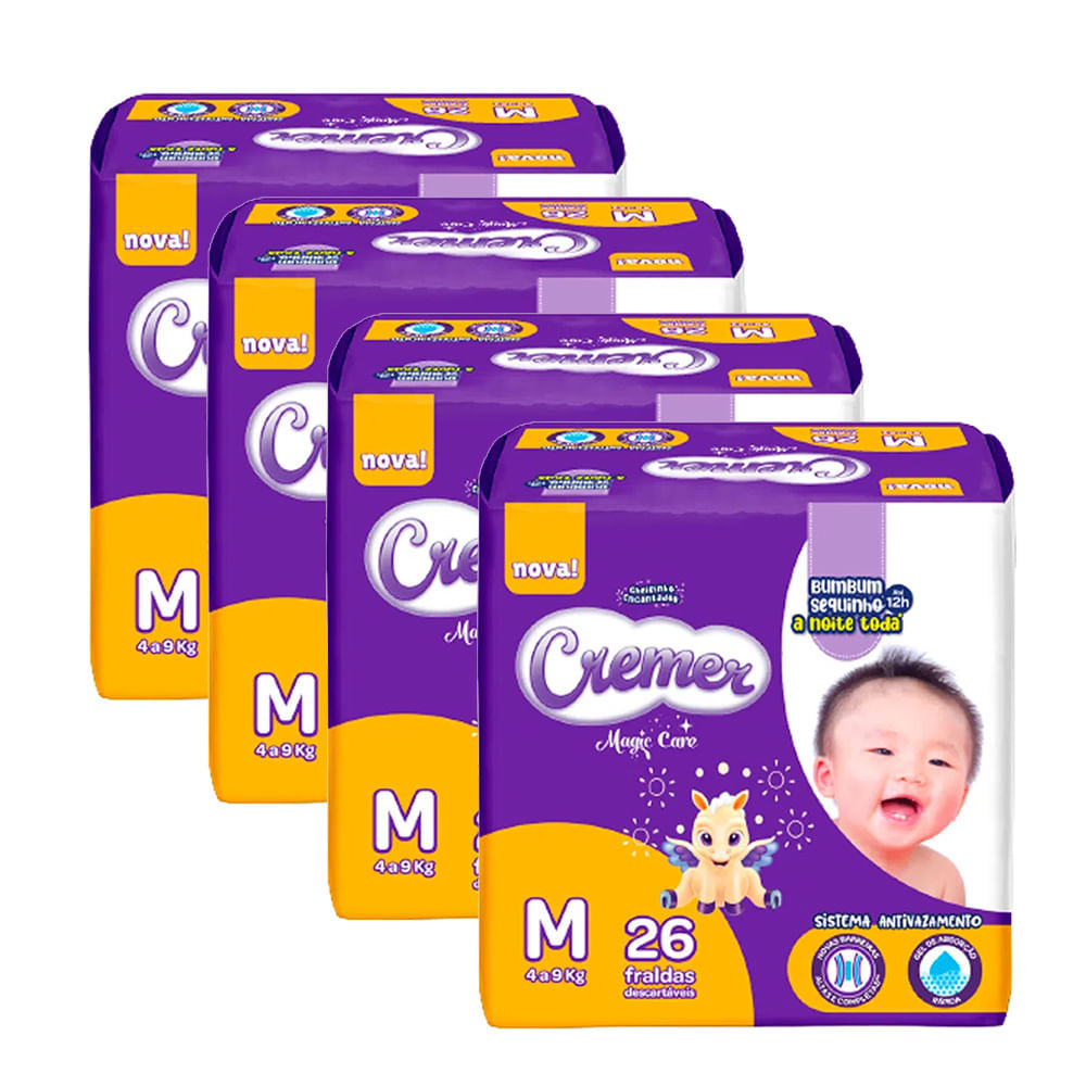 Kit 4 Fralda Cremer Magic Care Tamanho M Pacote Jumbo 26 Unidades ...