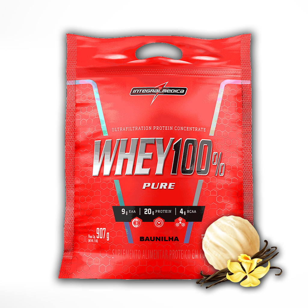 Whey Protein Pure 100% Concentrado 900 gramas Refil Saquinho - Integralmedica | Shopee Brasil