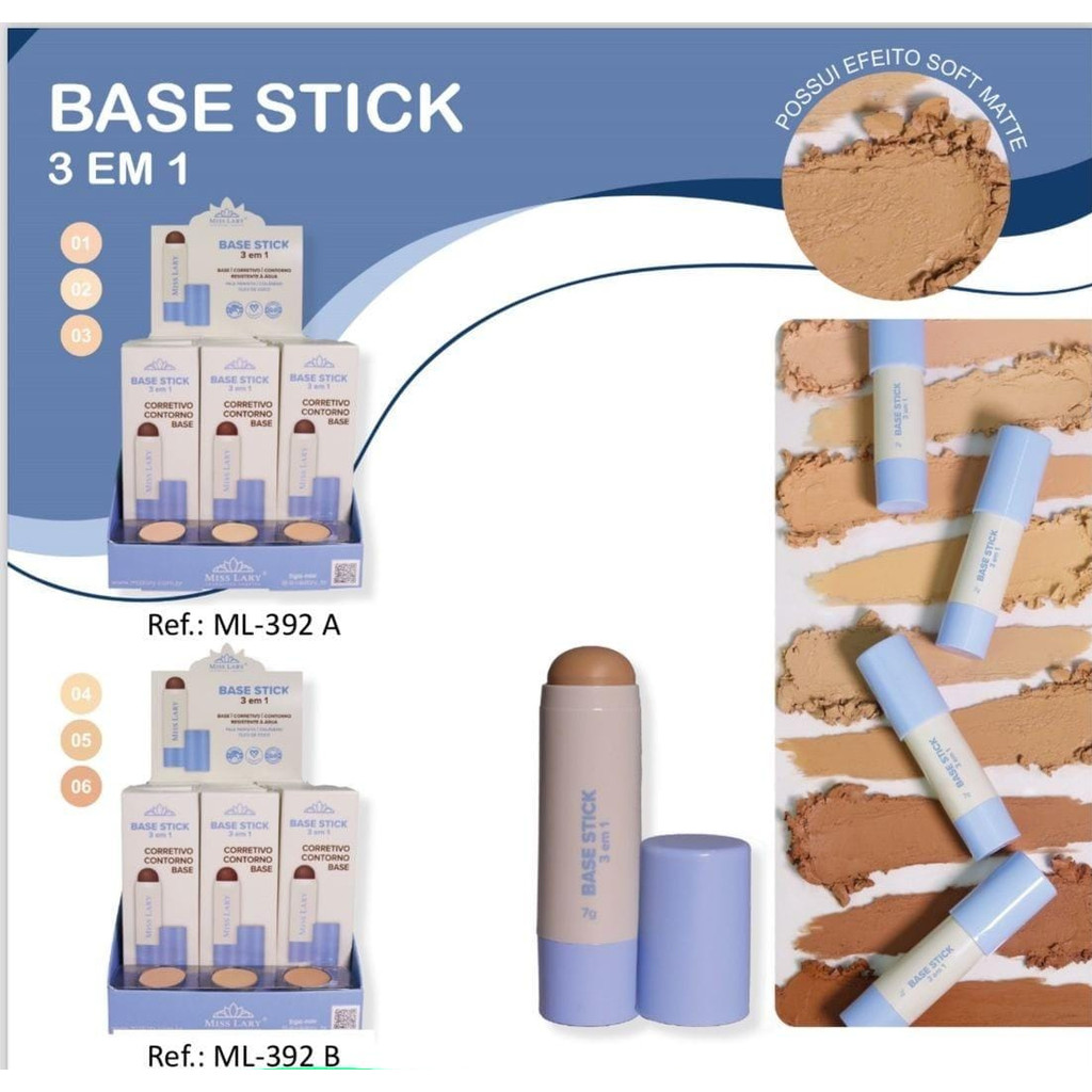 Base Bastão Stick 3 Em 1 Corretivo Contorno E Base Miss Lary | Shopee ...