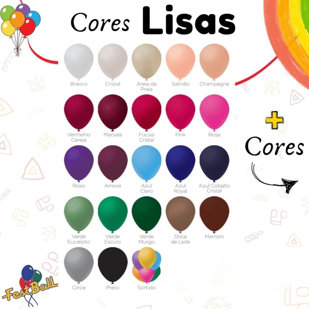 Balão Bexiga Liso 9 polegadas Festball 50 Unidades Para Sua Festa ...