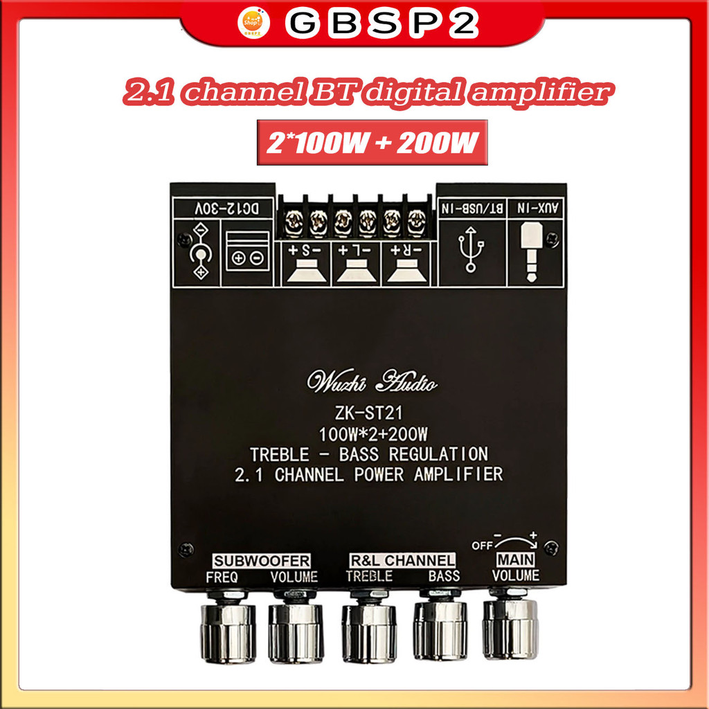 Placa Amplificadora Digital Zk-st21 2.1 Canais 2*100w + 200w Subwoofer TPA3221 Pronta Entrega ...